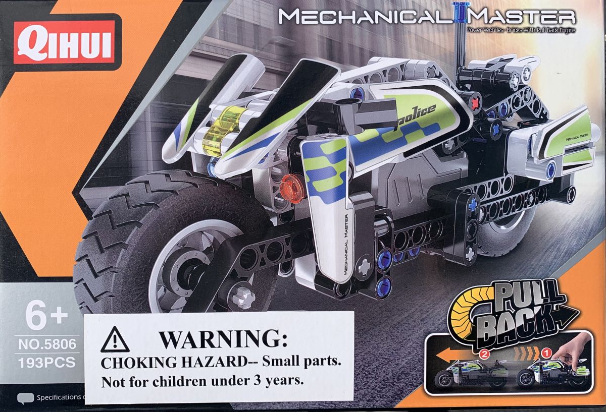 Tech Bricks Police Motorcycle STEM Pull Back 193pc - Emery Distributors