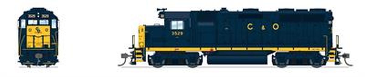 HO GP35 Diesel C&O #3529/blu&yel DCC Ready - Emery Distributors